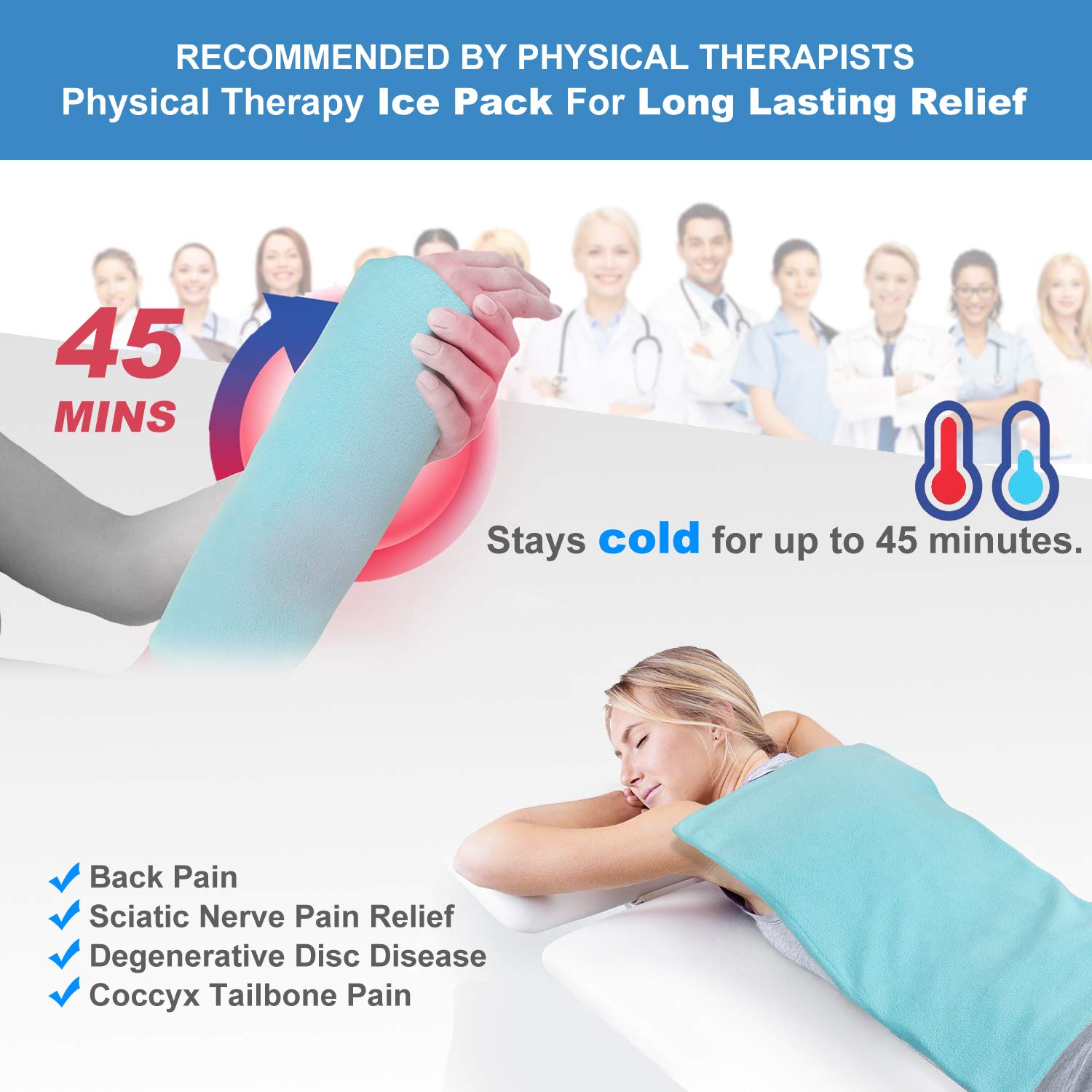 Tutmyrea 12"x 21" Extra Large Gel Ice Pack with Soft Fabric Cover, Ice Pack for Injuries Reusable, Ice Pack for Back Pain Relief, Cold Compress for Back, Flexible Cooling Pad for Knee, Hip, Sciatica