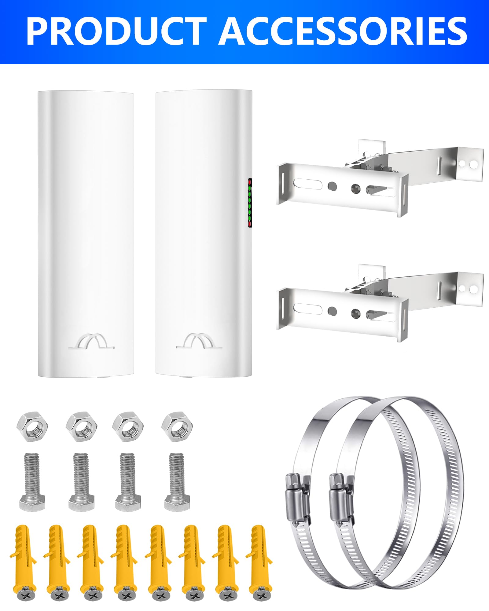 5.8G Wireless Bridge with Pole/Wall Mount Bracket - Extend Starlink Internet Access Outdoor, 2 Miles Point to Point WiFi Bridges with PoE Adapter, 2-Pack