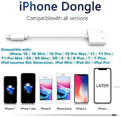 Dual Lightning Splitter for iPhone,[MFi Certified] iPhone Headphone Adapter 2 in 1 Dual Lightning Headphone Jack Audio + Charge Cable Compatible for iPhone 12/12 Pro/11/XS/XR/X 8 7/iPad/ iPod