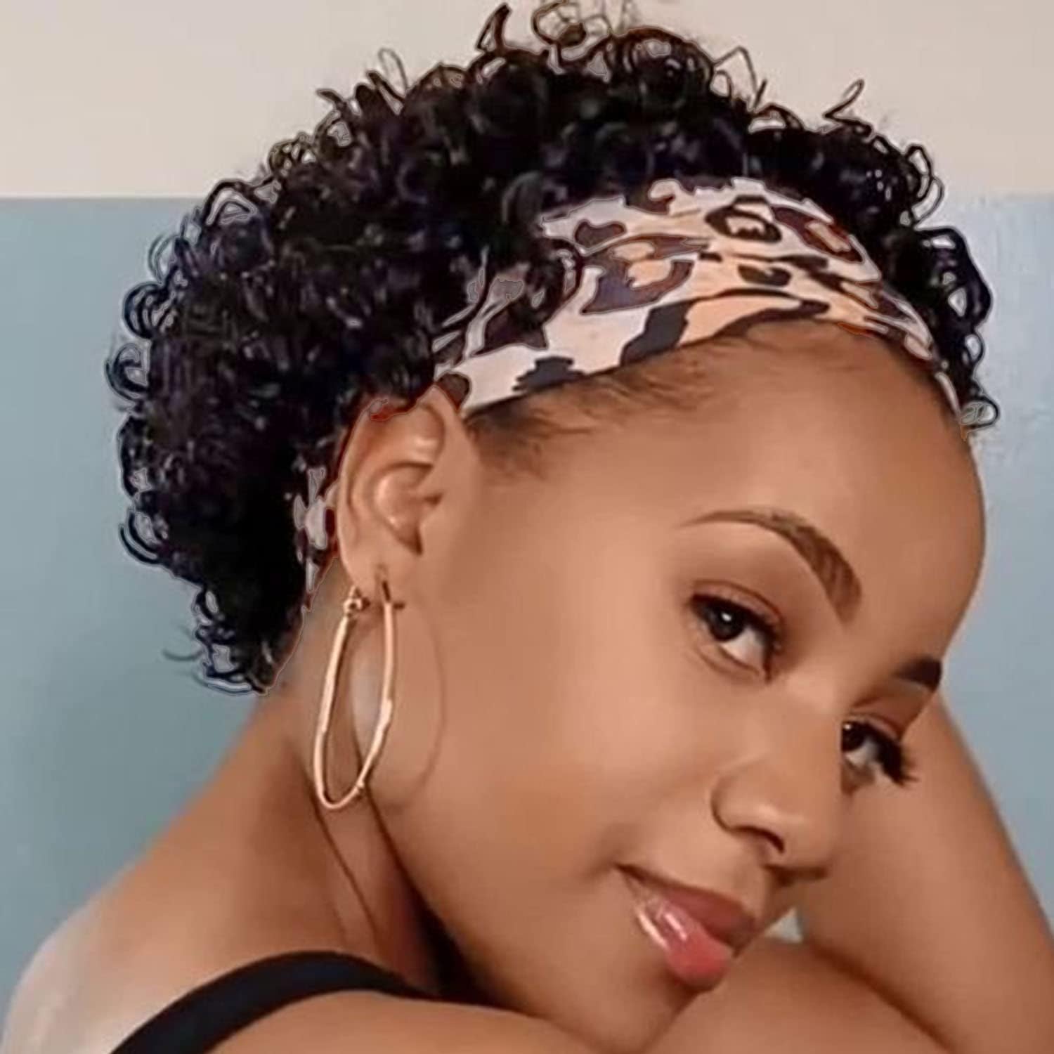 Short Headband Wig Human Hair Wigs for Black Women Put on and Go Glueless Wig Short Curly Headband Wigs 150% Density Natural Black Pixie Cut Wig Human Hair 6 Inch