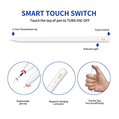 Stylus Pen with Charging Case Palm Rejection Stylus Pen Compatible with Apple iPad Pro 11 & 12.9 inch, iPad 9th/8th/7th/6th Gen, iPad Air 4th/3rd Gen,iPad Mini 6th/5th Gen