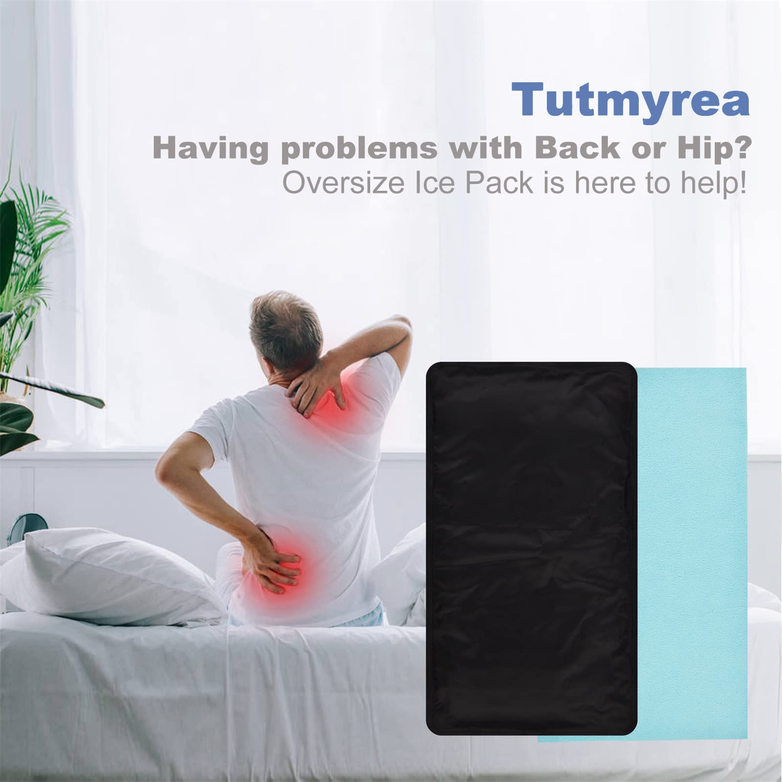 Tutmyrea 12"x 21" Extra Large Gel Ice Pack with Soft Fabric Cover, Ice Pack for Injuries Reusable, Ice Pack for Back Pain Relief, Cold Compress for Back, Flexible Cooling Pad for Knee, Hip, Sciatica