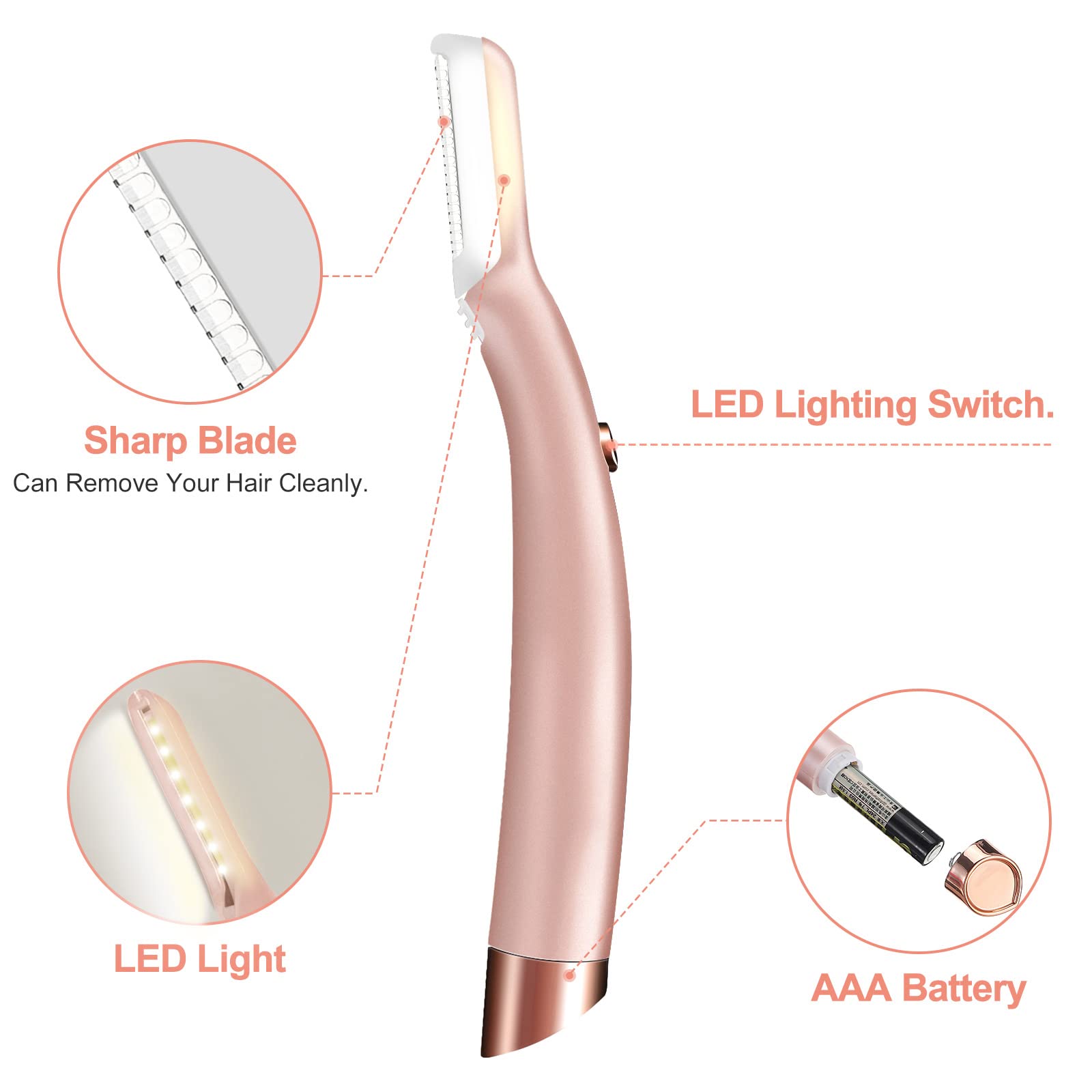 Mefor Eyebrow Razor,Eyebrow Trimmer Dermaplane Razor for Women Face,Practical Women Face Shaver Facial Razor with LED Light, 6 Replacement Heads & Pre