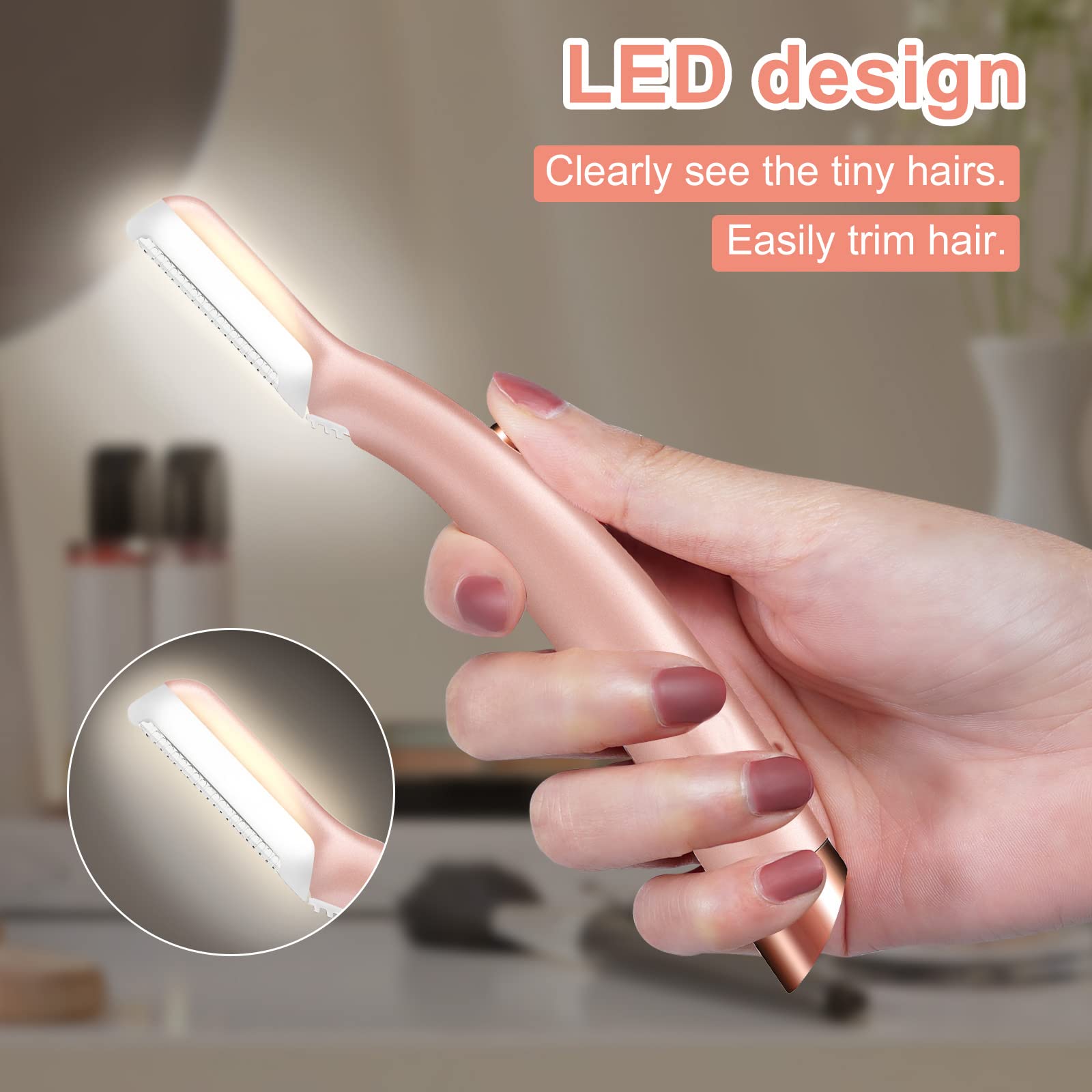 Mefor Eyebrow Razor,Eyebrow Trimmer Dermaplane Razor for Women Face,Practical Women Face Shaver Facial Razor with LED Light, 6 Replacement Heads & Pre