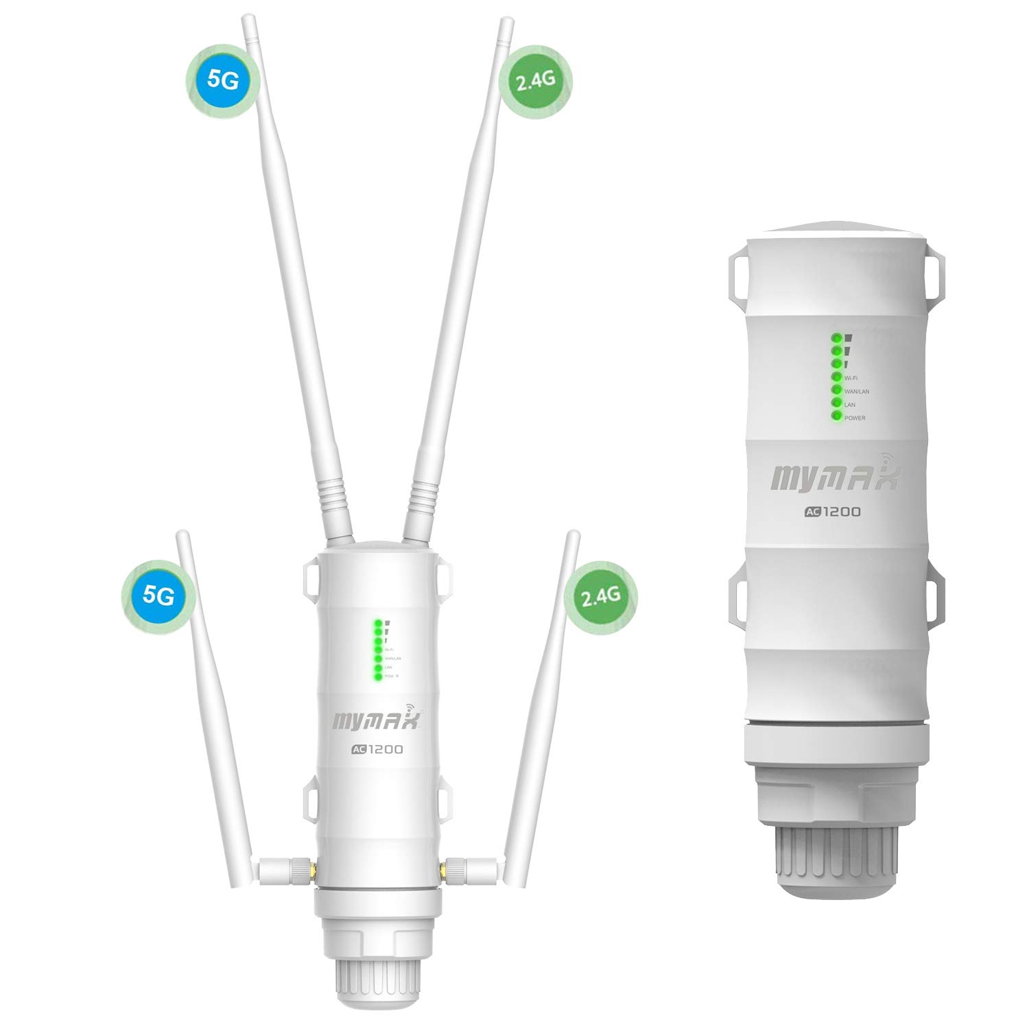 MyMAX AC1200 Weatherproof Outdoor WiFi Extender/PoE Access Point/Wireless Repeater, Dual-Band 2.4+5GHz 1200Mbps Outside AP/Exterior Signal Booster Internet Amplifier with 4-Antenna (WN572HG3)