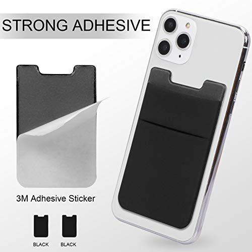 FYY Card Holder for Phone Case, 2 Pack Stick on Phone Wallet, Stretchy Lycra Credit Card for Back of Phone Card Wallet Sleeve Pouch Compatible with iPhone Samsung Android Smartphones Black & Black
