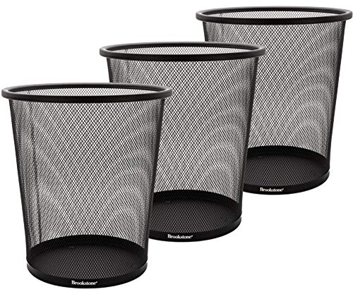 Brookstone [3 Pack Metallic Mesh Wastebasket for Office & Home, Open Top, Under Desk Trash Can, Lightweight & Sturdy Recycling Bin