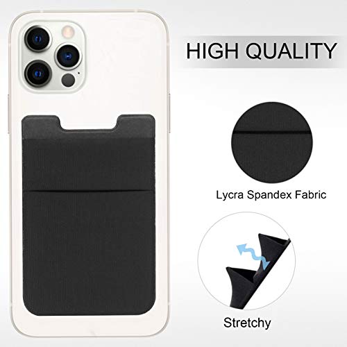 FYY Card Holder for Phone Case, 2 Pack Stick on Phone Wallet, Stretchy Lycra Credit Card for Back of Phone Card Wallet Sleeve Pouch Compatible with iPhone Samsung Android Smartphones Black & Black