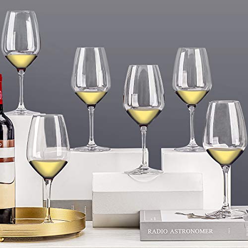 FAWLES Crystal White Wine Glasses Set of 6, 15 Ounce Laser Cut Rim Stemmed Clear Chardonnay Wine Glass Set, Housewarming/Anniversary/Wine Gift Set