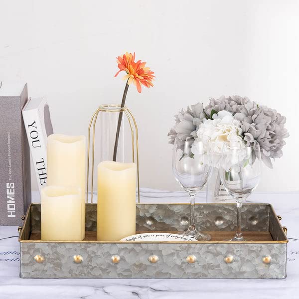 Efavormart 19"x9.5" Galvanized Metal and Wooden Decorative Serving Tray with Handle for Wedding Banquet Party Decoration