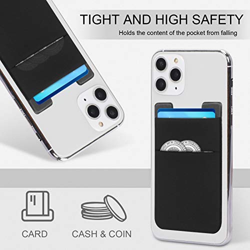 FYY Card Holder for Phone Case, 2 Pack Stick on Phone Wallet, Stretchy Lycra Credit Card for Back of Phone Card Wallet Sleeve Pouch Compatible with iPhone Samsung Android Smartphones Black & Black