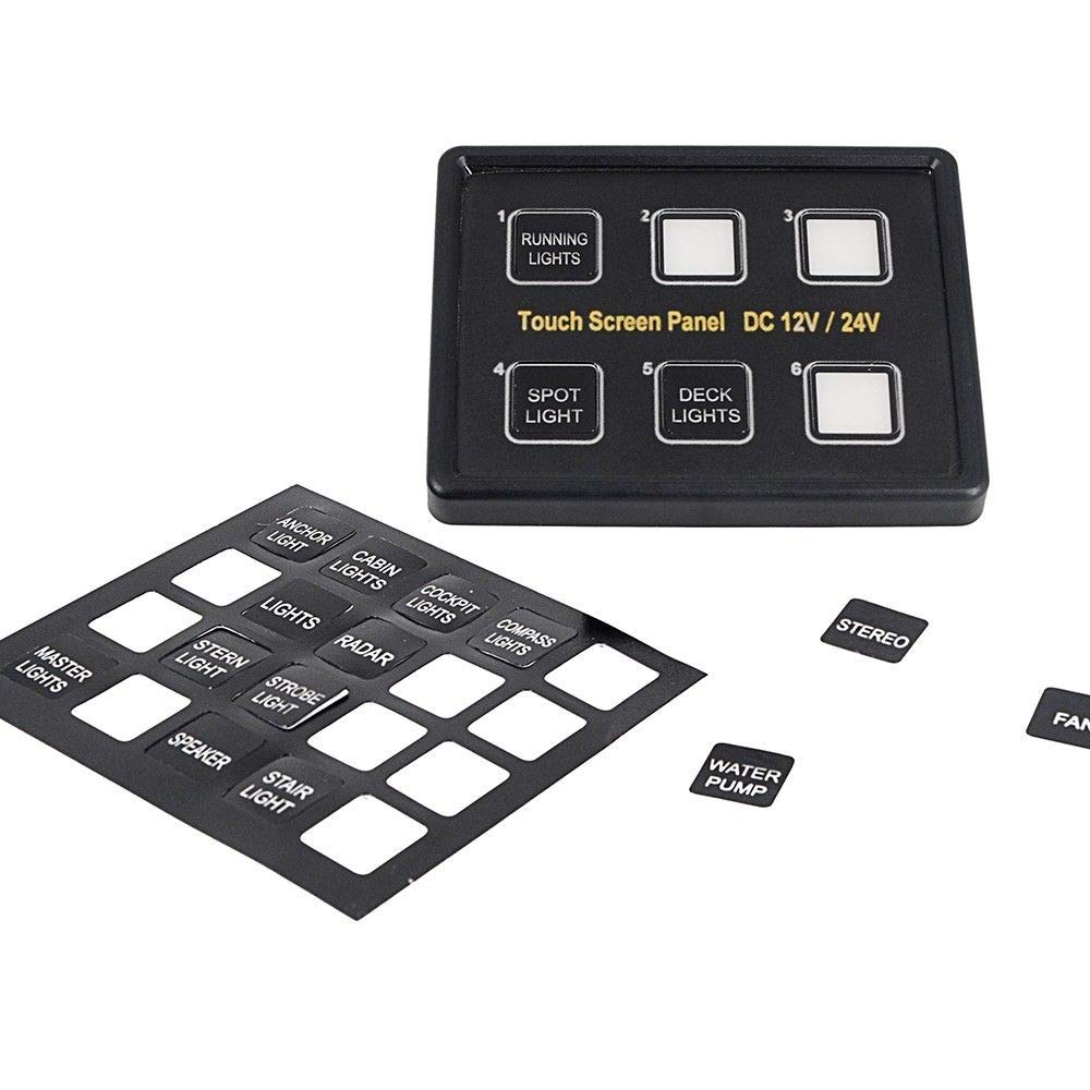 12V/24V 6 Gang LED Capacitive Touch Control Screen Switch Panel Slim Box With 15Pin VGA Tranmission Cable for Car Marine Boat