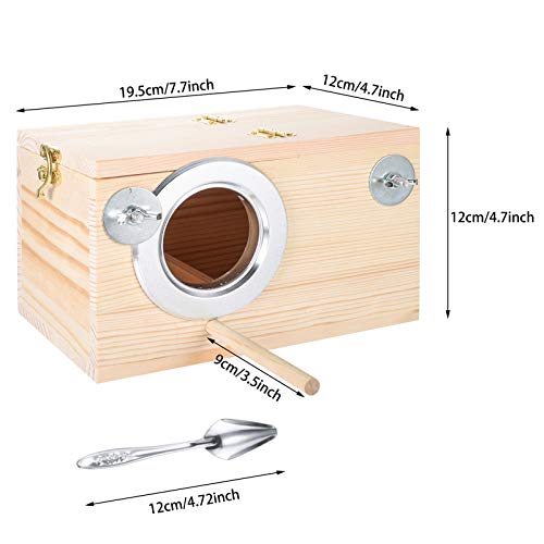 Parakeet Nesting Box, Bird House Budgie Wood Bird Breeding Nest Parrot Mating Box Cage with Feeding Spoon for Finch Lovebirds Cockatiel Budgie Conure Parrot