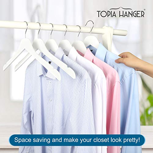 TOPIA HANGER White Wooden Hangers 20 Pack, 0.28 inch Slim Beech Wood Clothes Hanger with Flat Design and Smooth Notches, Lightweight&Durable Space Saving Hangers for Shirt, Coat, Camisole-CT30W