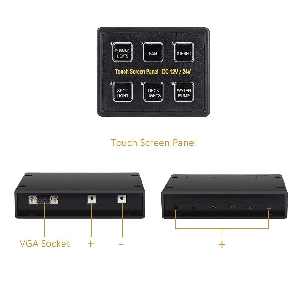 12V/24V 6 Gang LED Capacitive Touch Control Screen Switch Panel Slim Box With 15Pin VGA Tranmission Cable for Car Marine Boat