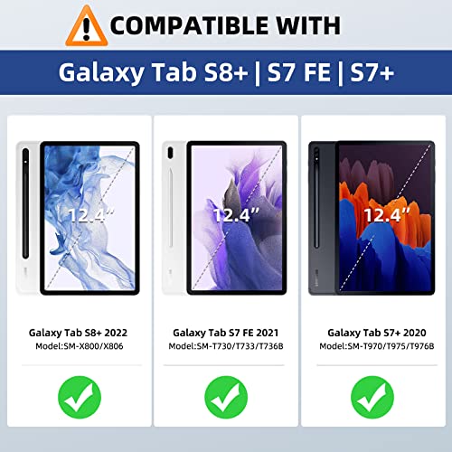 MoKo Case Fits Samsung Galaxy Tab S8 + 12.4 2022 (SM-X800/X806) / Tab S7 FE 12.4-Inch 2021 / Tab S7 Plus 12.4 2020 with S-Pen Holder, Transparent Back Tablet Cover with Auto-Wake, Rose Gold