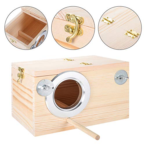 Parakeet Nesting Box, Bird House Budgie Wood Bird Breeding Nest Parrot Mating Box Cage with Feeding Spoon for Finch Lovebirds Cockatiel Budgie Conure Parrot