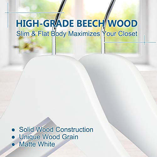 TOPIA HANGER White Wooden Hangers 20 Pack, 0.28 inch Slim Beech Wood Clothes Hanger with Flat Design and Smooth Notches, Lightweight&Durable Space Saving Hangers for Shirt, Coat, Camisole-CT30W
