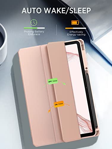 MoKo Case Fits Samsung Galaxy Tab S8 + 12.4 2022 (SM-X800/X806) / Tab S7 FE 12.4-Inch 2021 / Tab S7 Plus 12.4 2020 with S-Pen Holder, Transparent Back Tablet Cover with Auto-Wake, Rose Gold