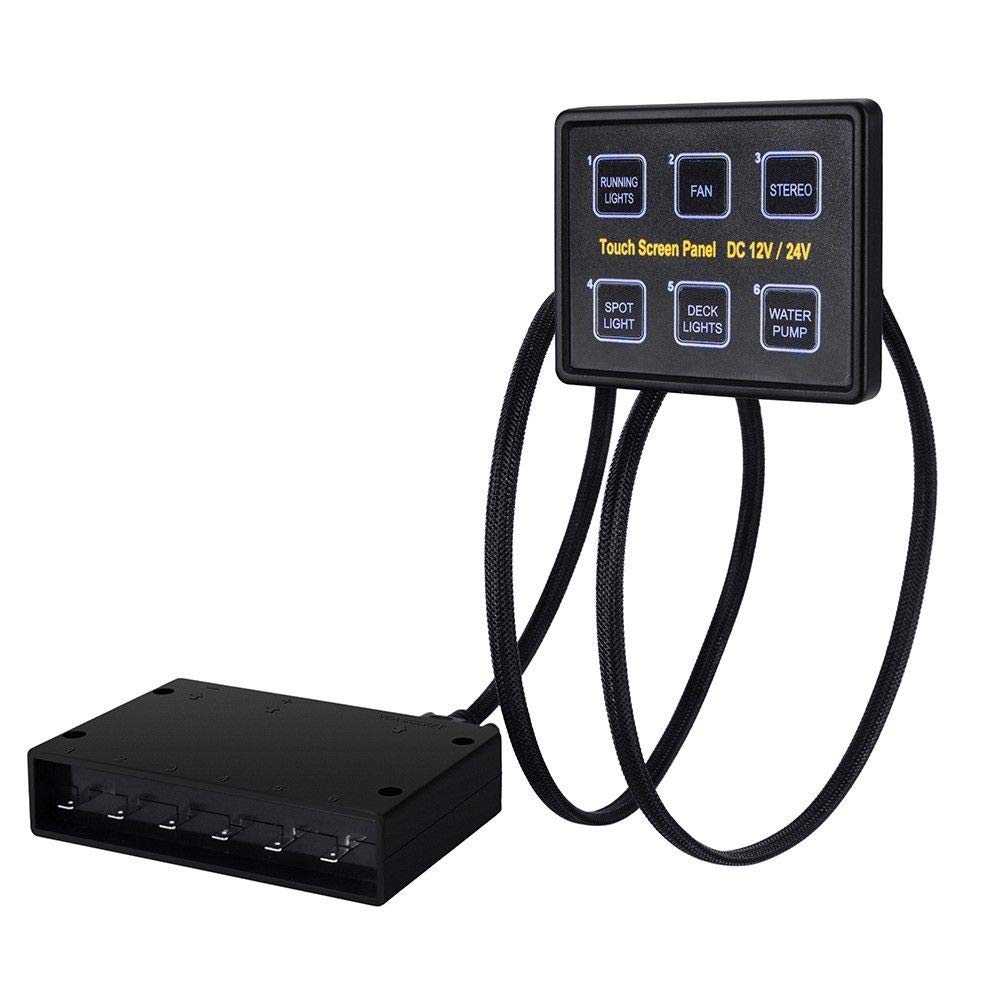12V/24V 6 Gang LED Capacitive Touch Control Screen Switch Panel Slim Box With 15Pin VGA Tranmission Cable for Car Marine Boat