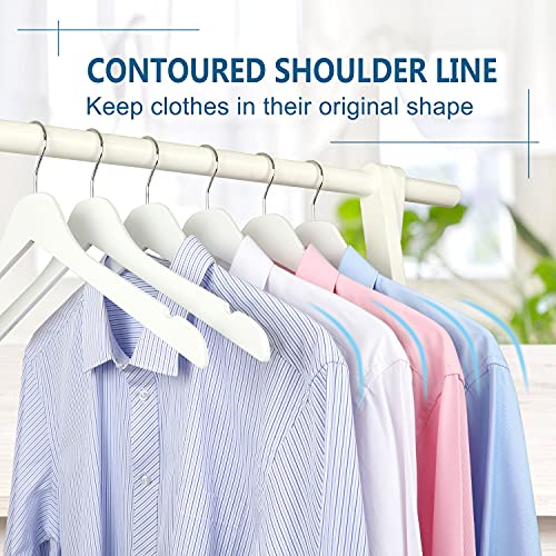TOPIA HANGER White Wooden Hangers 20 Pack, 0.28 inch Slim Beech Wood Clothes Hanger with Flat Design and Smooth Notches, Lightweight&Durable Space Saving Hangers for Shirt, Coat, Camisole-CT30W