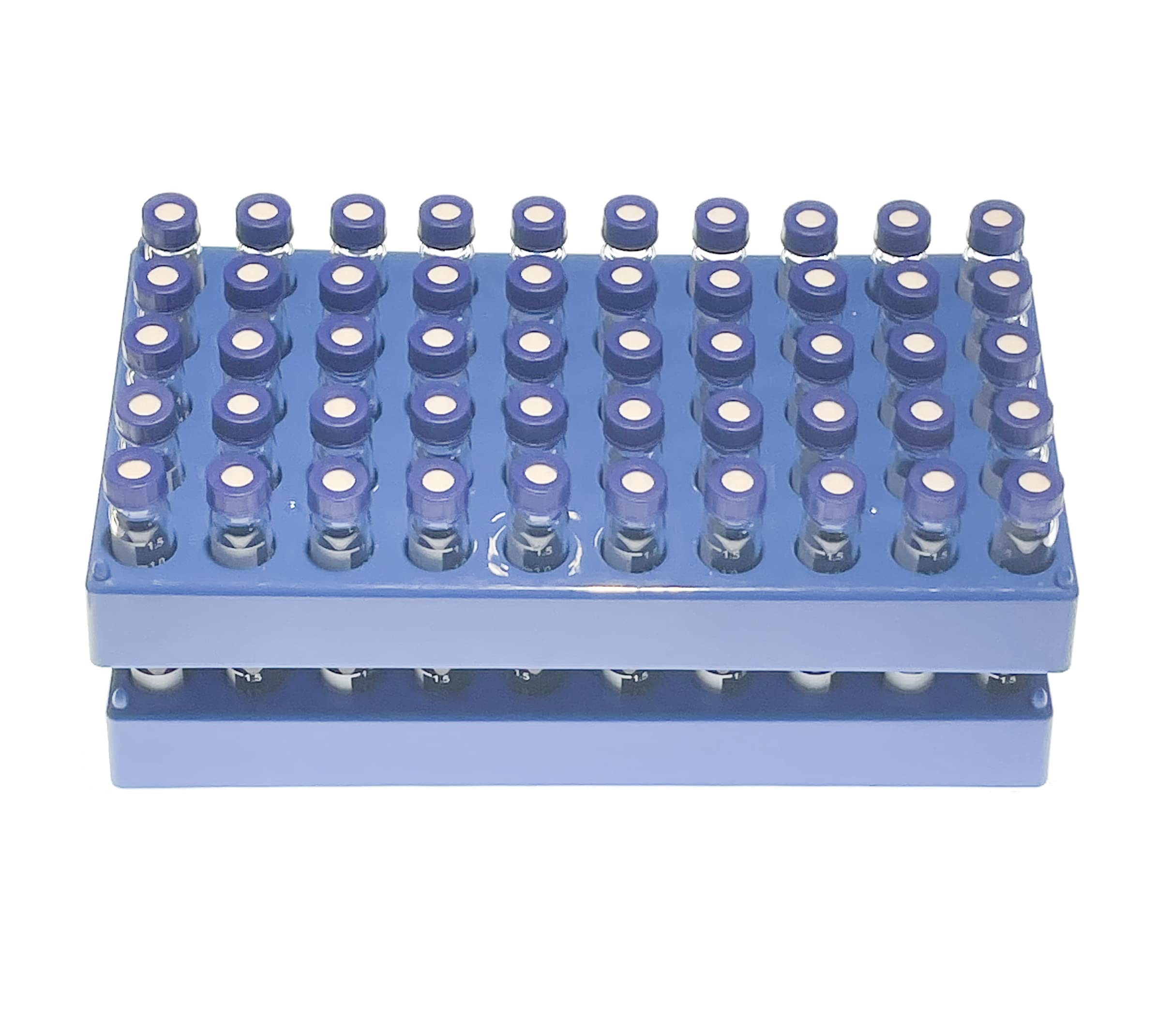MUHWA 100pcs HPLC Vials with 2 Racks, 2ml Lab Autosampler Vials with Rack, Vials with Writing Area and Graduations, Screw Cap, White PTFE and Red Silicone Septa (Clear)