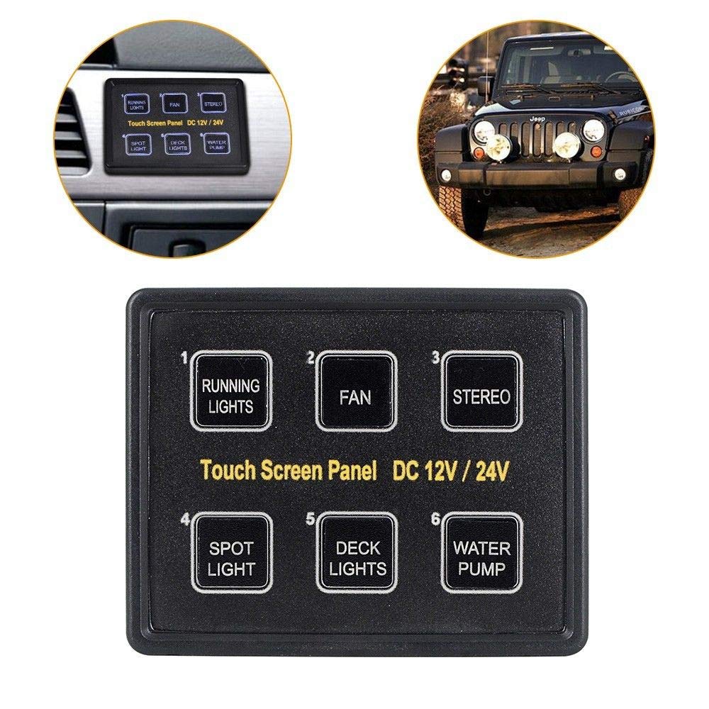12V/24V 6 Gang LED Capacitive Touch Control Screen Switch Panel Slim Box With 15Pin VGA Tranmission Cable for Car Marine Boat