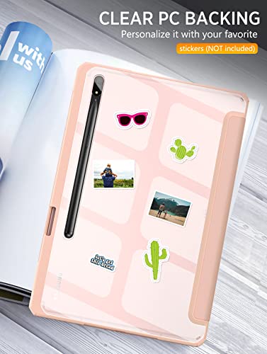 MoKo Case Fits Samsung Galaxy Tab S8 + 12.4 2022 (SM-X800/X806) / Tab S7 FE 12.4-Inch 2021 / Tab S7 Plus 12.4 2020 with S-Pen Holder, Transparent Back Tablet Cover with Auto-Wake, Rose Gold