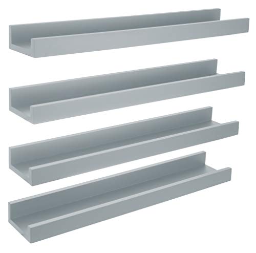 Kiera Grace Edge Floating Photo Frame Shelf-Cloud, 23" x 4", Set of 4 Wall Organization, Light Grey