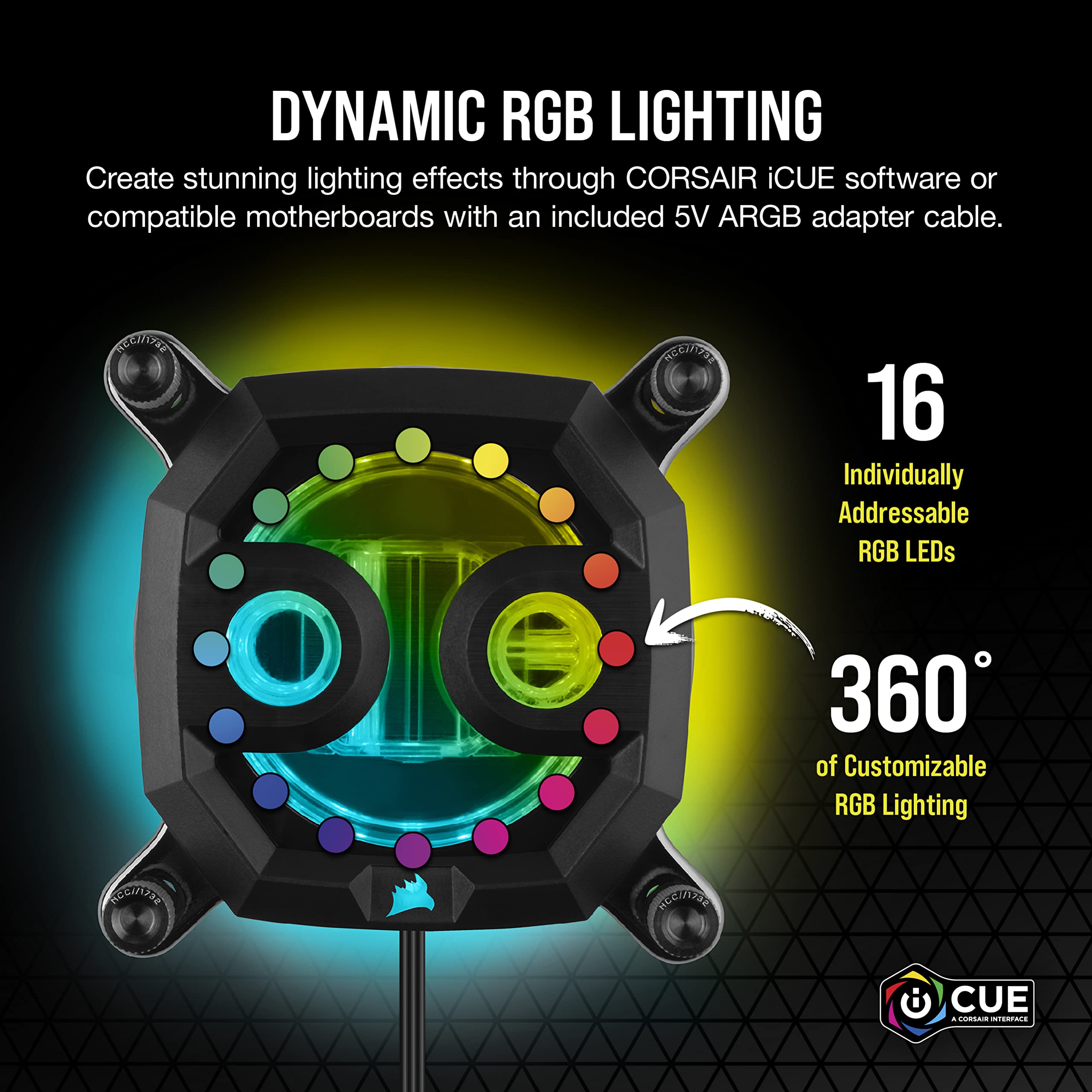 CORSAIR Hydro X Series XC7 RGB PRO CPU Water Block - Intel® LGA 1700, 1200, 115X - AMD Socket AM4, AM5 - Nickel-Plated Copper Cold Plate - Black- More Than 110 Micro-Cooling Fins - 16 Vivid RGB LEDs