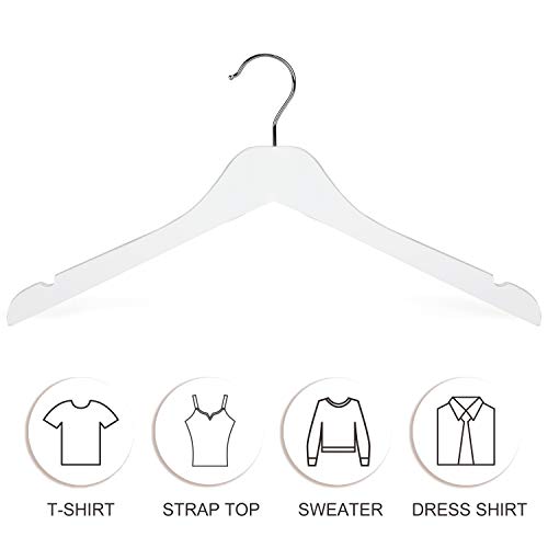 TOPIA HANGER White Wooden Hangers 20 Pack, 0.28 inch Slim Beech Wood Clothes Hanger with Flat Design and Smooth Notches, Lightweight&Durable Space Saving Hangers for Shirt, Coat, Camisole-CT30W