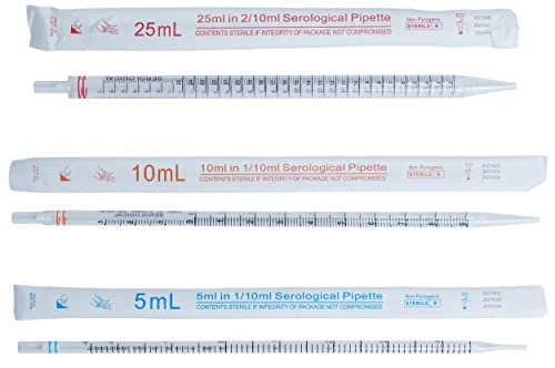SciStar 10mL Disposable Polystyrene Serological Pipettes, Individually Wrapped, Sterile, Standard Length, Laboratory Grade (Case of 200)