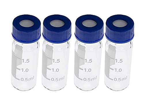 MUHWA 100pcs HPLC Vials with 2 Racks, 2ml Lab Autosampler Vials with Rack, Vials with Writing Area and Graduations, Screw Cap, White PTFE and Red Silicone Septa (Clear)