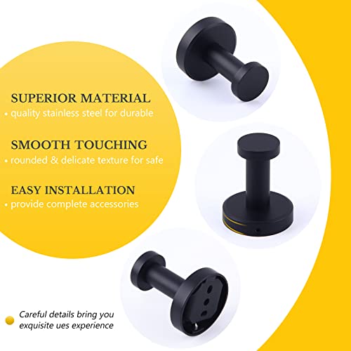 APLusee Bathroom Towel Hook 2 Pack, Stainless Steel Round Coat Robe Hanger, Contemporary Decorative Toilet Kitchen Clothes Wall Holder (Matte Black)