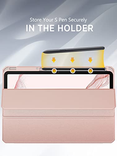 MoKo Case Fits Samsung Galaxy Tab S8 + 12.4 2022 (SM-X800/X806) / Tab S7 FE 12.4-Inch 2021 / Tab S7 Plus 12.4 2020 with S-Pen Holder, Transparent Back Tablet Cover with Auto-Wake, Rose Gold