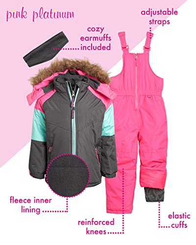 Pink Platinum Girls' Snowsuit - Water Resistant Winter Jacket and Ski Bib Overalls (2T-16), Size 4T, Solid Charcoal