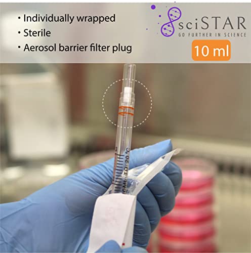 SciStar 10mL Disposable Polystyrene Serological Pipettes, Individually Wrapped, Sterile, Standard Length, Laboratory Grade (Case of 200)