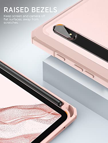 MoKo Case Fits Samsung Galaxy Tab S8 + 12.4 2022 (SM-X800/X806) / Tab S7 FE 12.4-Inch 2021 / Tab S7 Plus 12.4 2020 with S-Pen Holder, Transparent Back Tablet Cover with Auto-Wake, Rose Gold