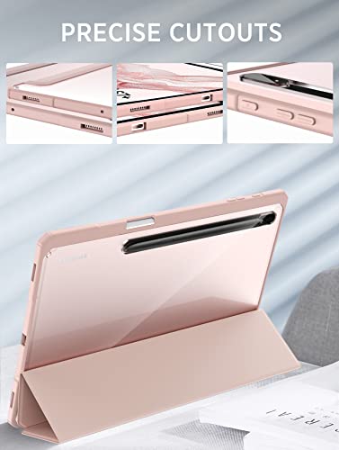 MoKo Case Fits Samsung Galaxy Tab S8 + 12.4 2022 (SM-X800/X806) / Tab S7 FE 12.4-Inch 2021 / Tab S7 Plus 12.4 2020 with S-Pen Holder, Transparent Back Tablet Cover with Auto-Wake, Rose Gold