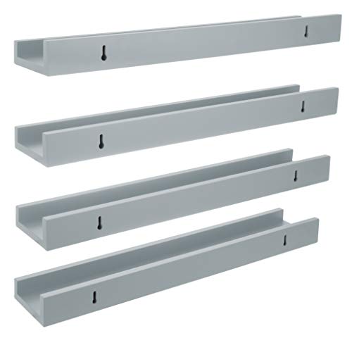 Kiera Grace Edge Floating Photo Frame Shelf-Cloud, 23" x 4", Set of 4 Wall Organization, Light Grey