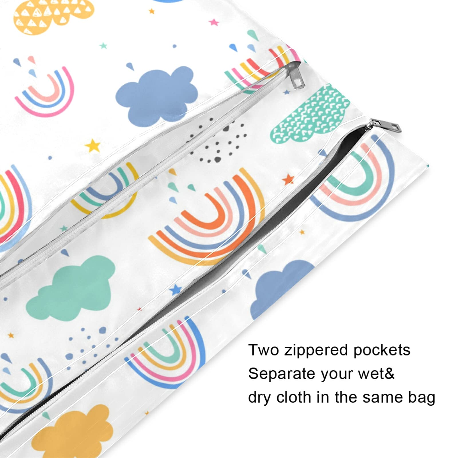 JXDXHCW Waterproof Wet Bag 2 Pack Cute Cartoon Rainbow Pattern Cloth Diaper Bag Travel Swimsuit Pool Gym Clothes Cosmetic 2 Zipper Pockets Dry Wet Pouch Set