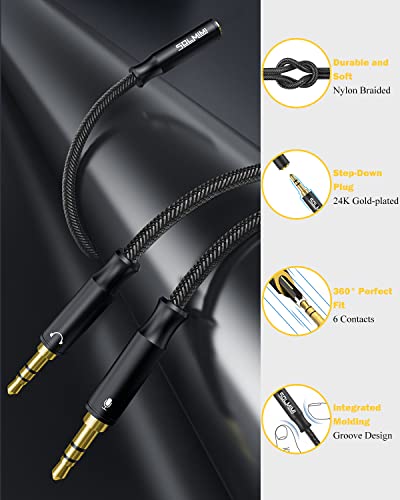 SOLMIMI Headset Splitter Cable for PC 3.5mm Crystal-Nylon Braid 3.5mm Female to Dual 3.5mm TRS Male Headphone Mic Audio Y Splitter Cable CTIA Gaming Headset to PC Adapter - Matte Black 0.3M
