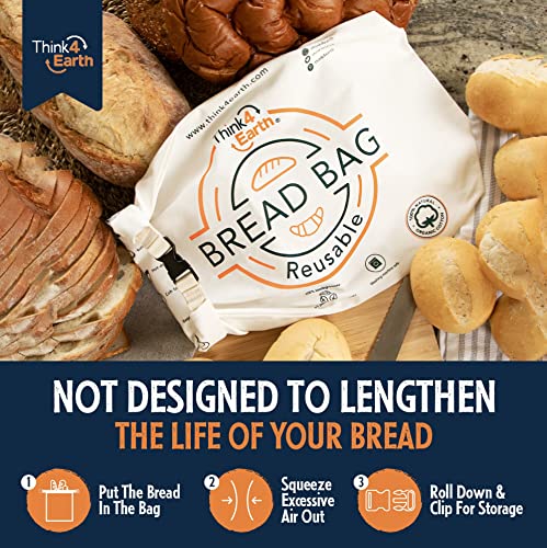 Think4Earth – (2 Pack) Cotton Linen Bread Bag Organic - Reusable bread bags for homemade bread gift giving - Bread Container for large Sourdough Loafs – Counter Top Cloth Bread Storage and Transport.