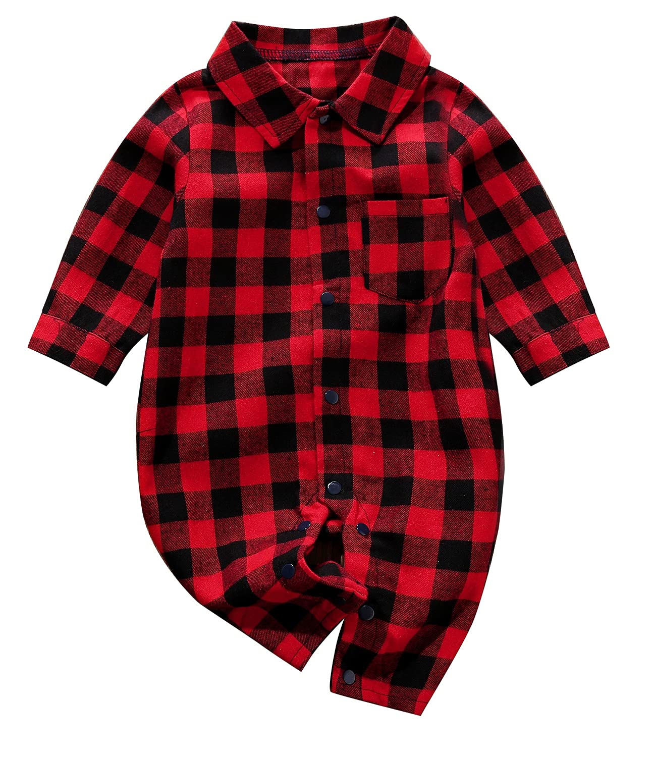 AGQT Toddler Boys Christmas Romper Red Plaid Suit Long Sleeve Xmas T-Shirt Jumpsuit Gentleman Formal One Piece Bodysuit Outfit (Red and Black Grid, 12-18 Months)