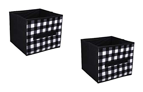 1541 - Set of 2 Black & White Check Flannel Fabric Storage Cube Bin 9x9x8 – WQ13