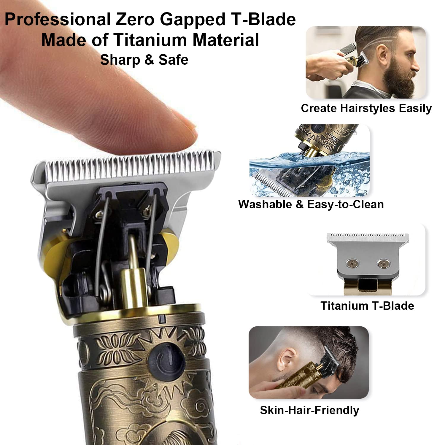 ROCKUBOT Professional Cordless Hair Clippers for Men,Hair Trimmer for Men Professional,Beard Trimmer for Men Zero Gapped Trimmers T Blade Trimmer Hair Cutting Kit Rechargeable LED Display