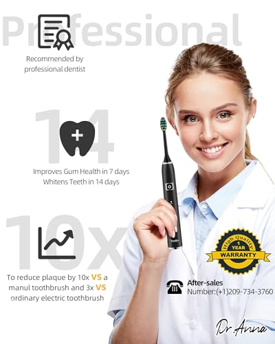 7AM2M Electric Toothbrush 2 Pack Set for Kids and Adults, 12 Brush Heads,5 Adjustable Modes, Built-in 2-Minute Smart Timer,Wireless Fast Charge for 60 Days,IPX7 Waterproof SonicToothbrush(Black+Pink)