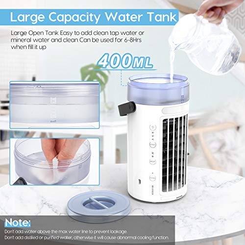 Portable Air Conditioner Fan, MAXROCK Portable AC Personal Mini Air Cooler 3 Speed Super Quiet Desk Air Cooling Fan 7 Colors LED Light for Personal Use Small Room