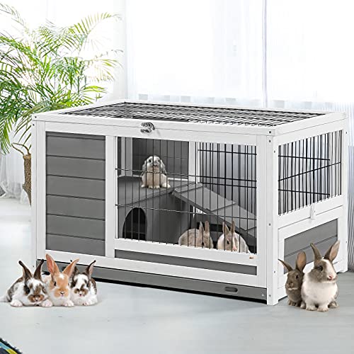 Esright Rabbit Hutch Pet House for Small Animals 35.4" Guinea Pig House Rabbit Cage with Run Bunny House Indoor & Outdoor