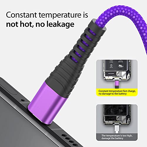 USB C to Lightning Cable(2pack 10ft)-Oliomp (Apple MFi Certified) iPhone Charger Nylon Braided Lightning Cables for iPhone 13/13ProMax/13Mini/12/11 Pro Max/XS/XR/X/8/7/6S/6Plus/5S(Purple and Gray)